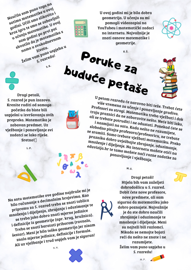 [OHRABRUJUĆE PORUKE] Petaši daju savjete za buduće petaše – OŠ Ivanja Reka